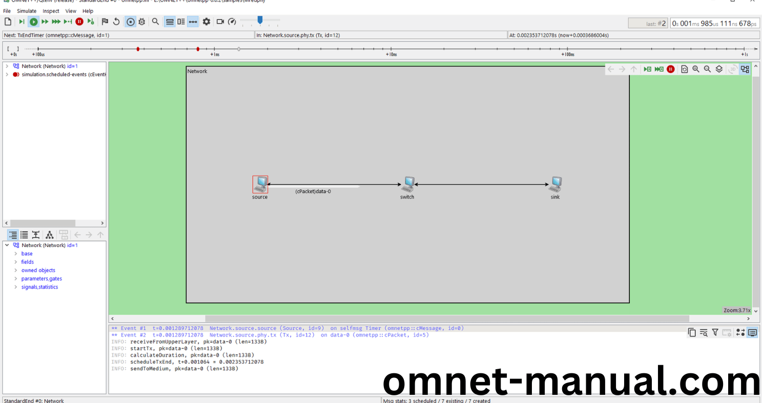 Executing the Example Program Using cPacketQueue header file – OMNeT++ Simulator