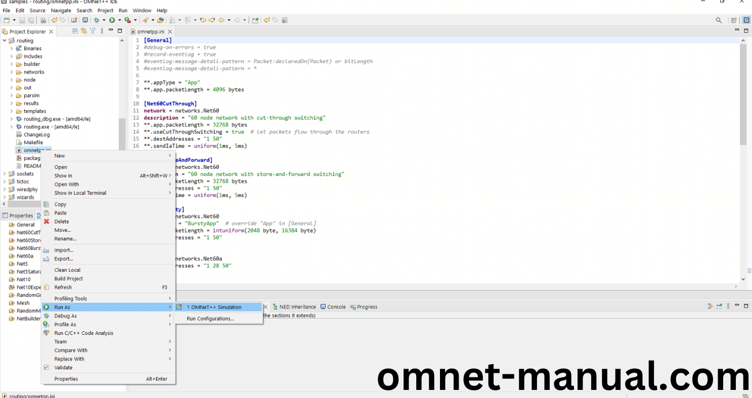 Executing the Example Program Using cStringTokenizer header file – OMNeT++ Simulator