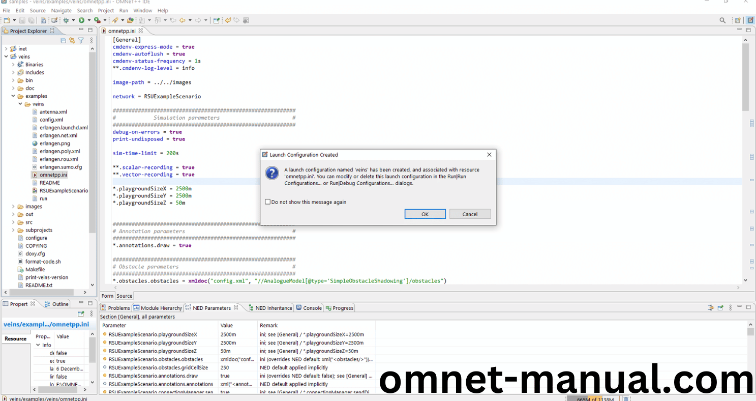 Executing the Example Veins & Sumo Framework Program – OMNeT++ Simulator