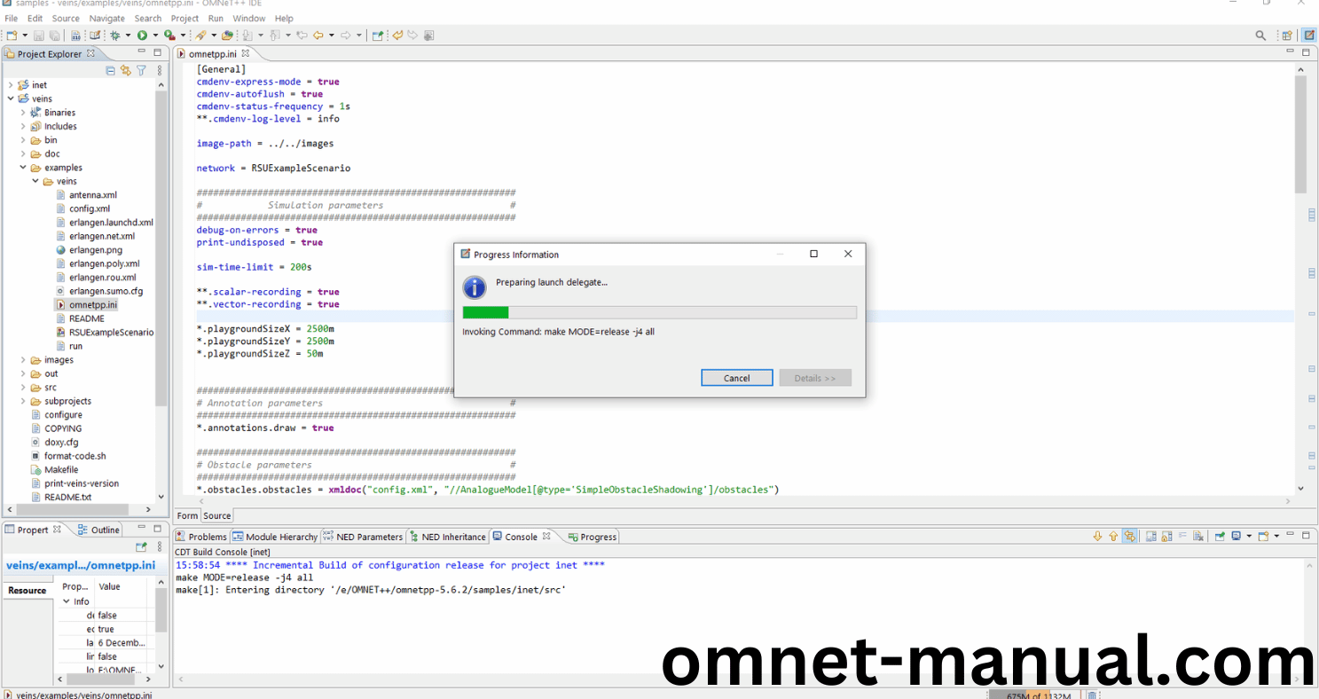 Executing the Example Veins & Sumo Framework Program – OMNeT++ Simulator
